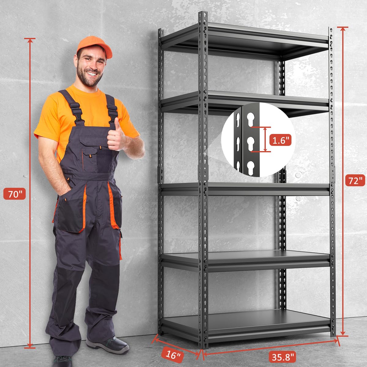 ZIKEBTUY Heavy Duty Garage Shelving, Adjustable 5-Tier Metal Garage Storage Shelves, Utility Storage Rack for Garage Organization Warehouse Basement Shelf Rack, 35.8" W x 16.2" D x 72" H, 1 Pack