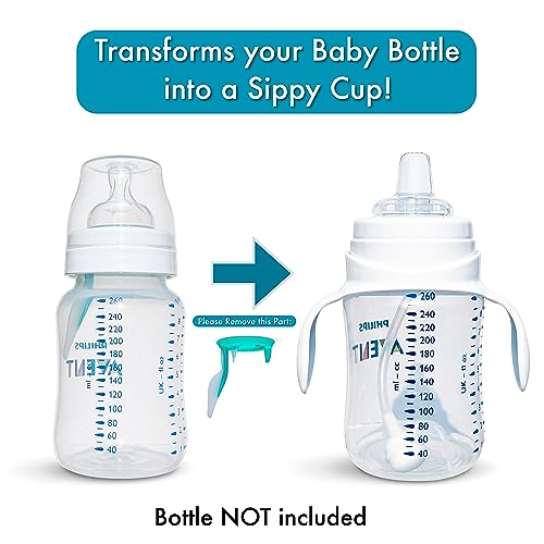 Sippy Cup Conversion Kit for Philips Avent Anti-Colic Baby Bottles | 2-Count | with Soft Silicone Spout Nipples, Weighted Any Angle Straw Ball, Bottle Handles and Straw Cleaning Brush (Sippy Kit)