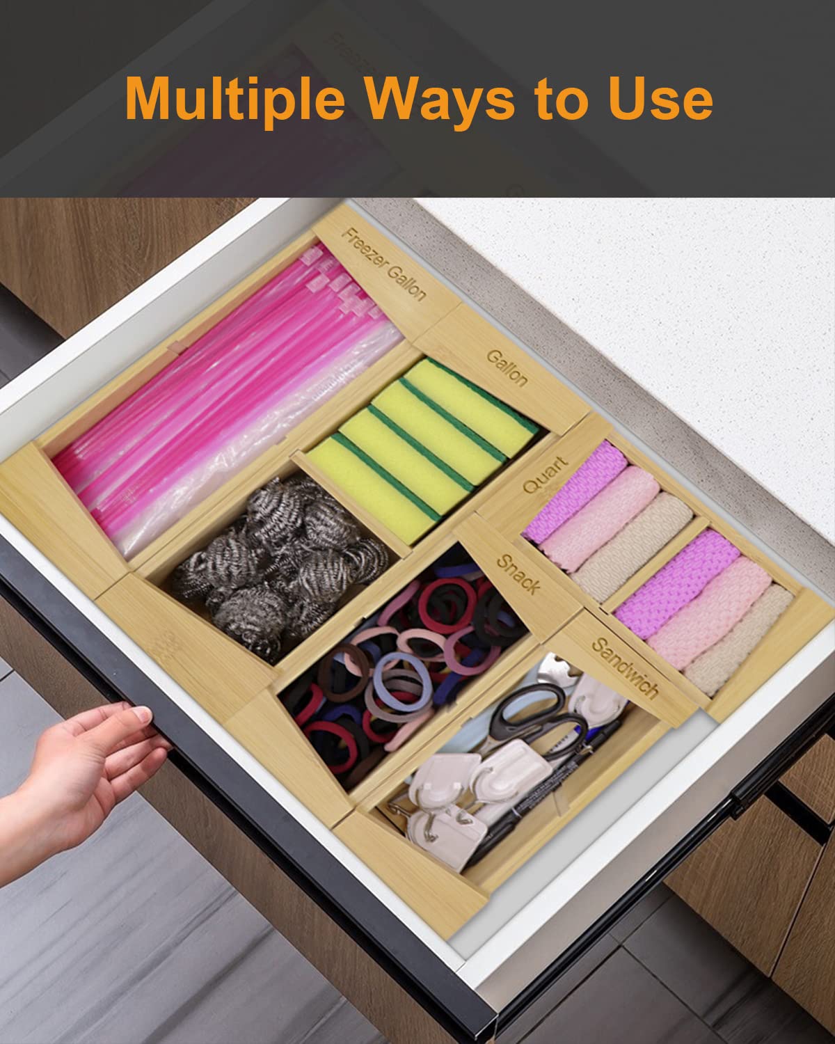 Ziplock Bag Storage Organizer, Kitchen Bag Organizer Container, Desk organizer and storage, Jewelry Drawer Organizer for Bedroom Bathroom