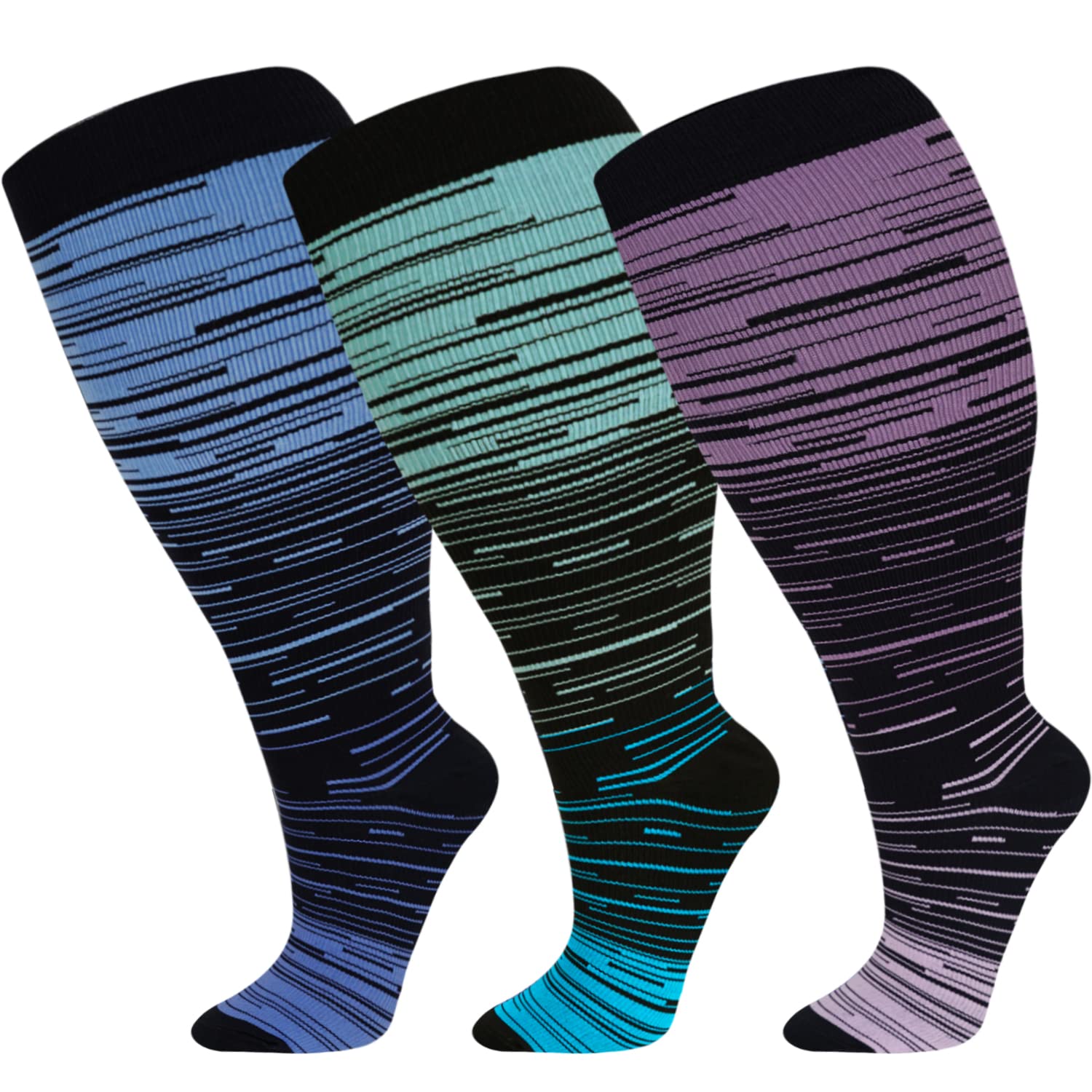 Tapesb 3 PCS Plus size compression socks ​knee high wide calf 20-30 mmhg 2xl 3xl 4xl 6xl circulation breathable for nurse varices