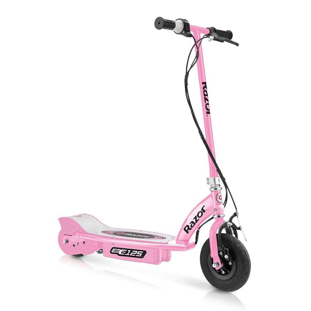 Razor E125 Motorized Rechargeable Electric Scooter with Acceleration Control, Front Brake, & Kickstand, Pink & V17 Youth Size Safety Helmet, Black