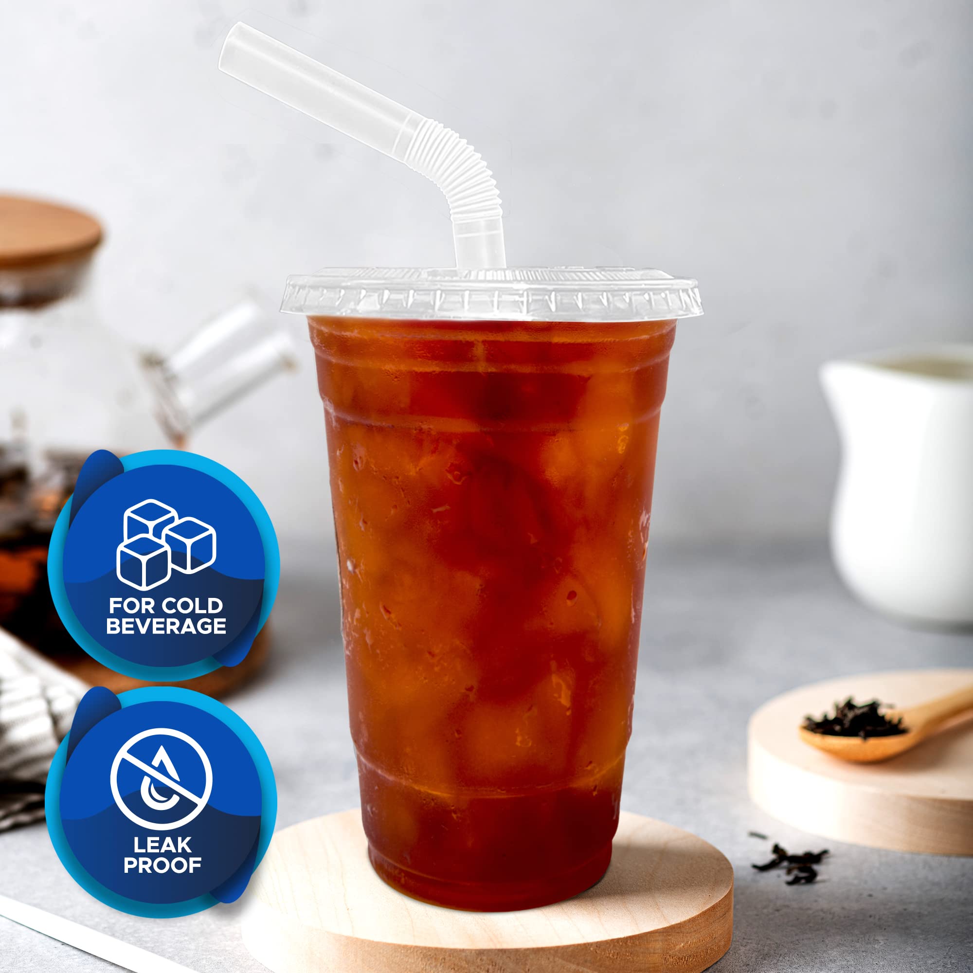 PAMI Crystal Clear 20oz Plastic Cups With Lids & Straws [Pack of 24] - Disposable Beverage Cups For Iced Coffee, Smoothies, Bubble Boba Tea & More- 100% Leak-proof Party Cups- Large Slush Cups To Go