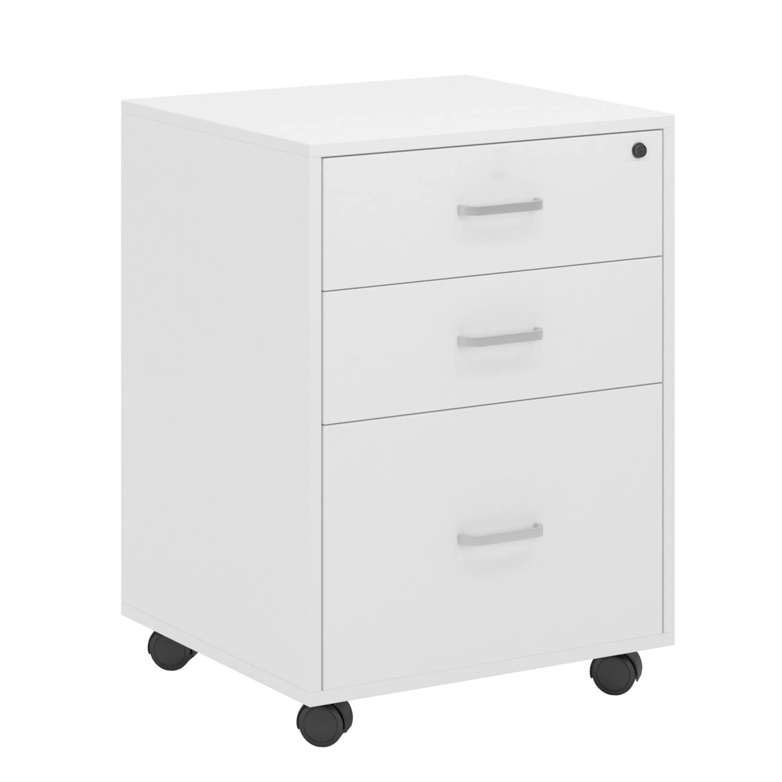 SogesGame 3 Drawer File Cabinet with Lock, Office Storage File Cabinet on Wheels, Mobile Under Desk File Cabinets for Home Office Fits Letter/Legal/A4 Size, White
