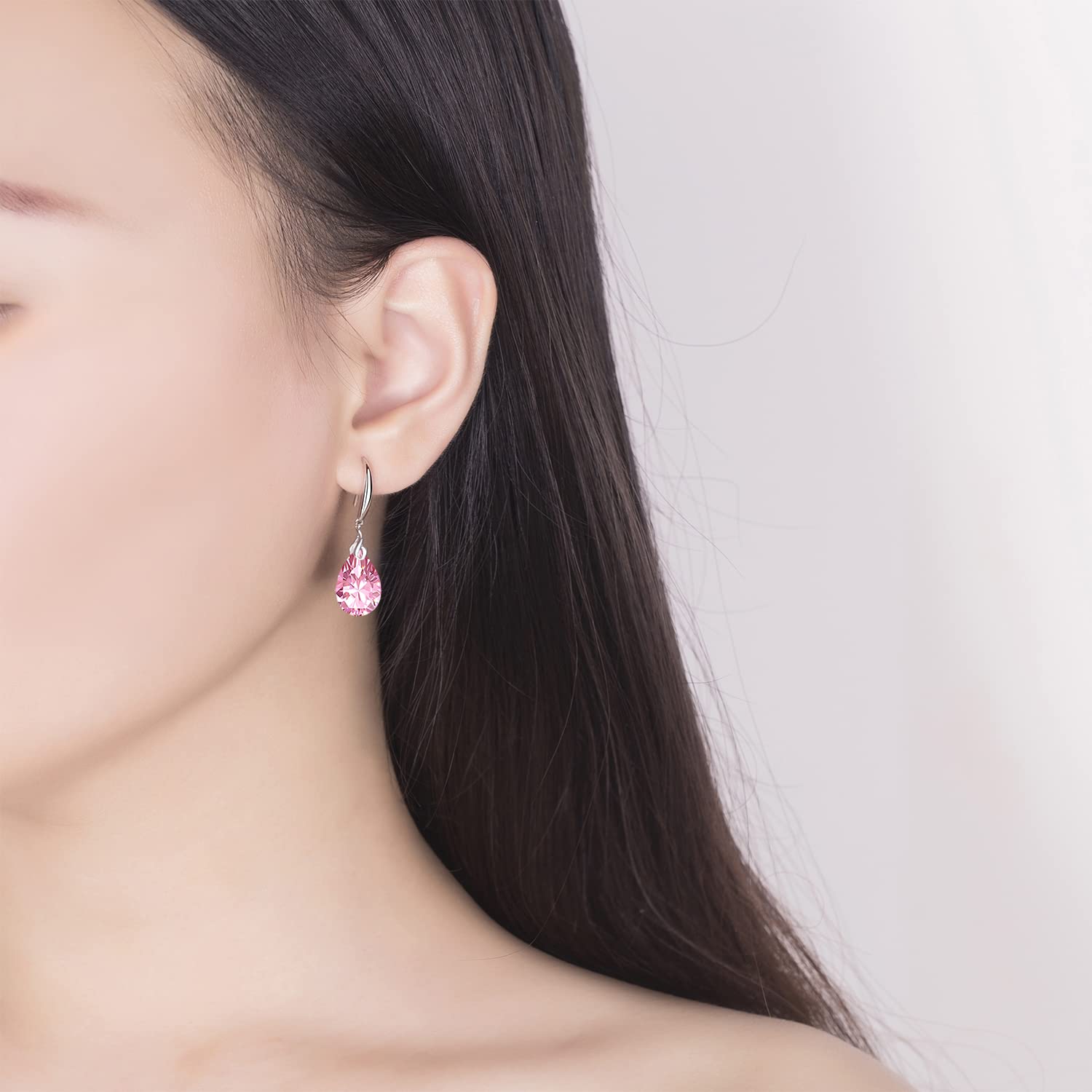 ML S925 Sterling Silver 12mm Naked Drill Swarovski Element Crystal Earrings For Women (Earrings Pink color)