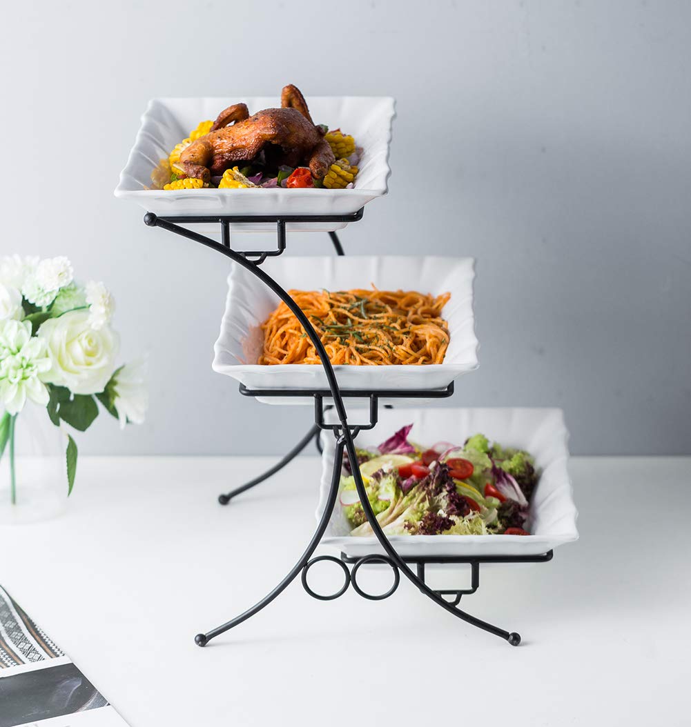YHOSSEUN Porcelain Baking Set with Stand Tiered Serving Stand 3 Tier Buffet Server with Casserole Perfect Tray for Serving Display Large Size