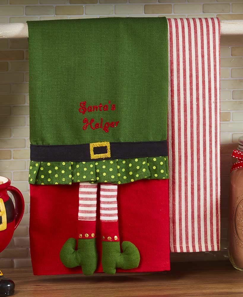The Lakeside Collection Set of 2 Novelty Kitchen Towels - Elf