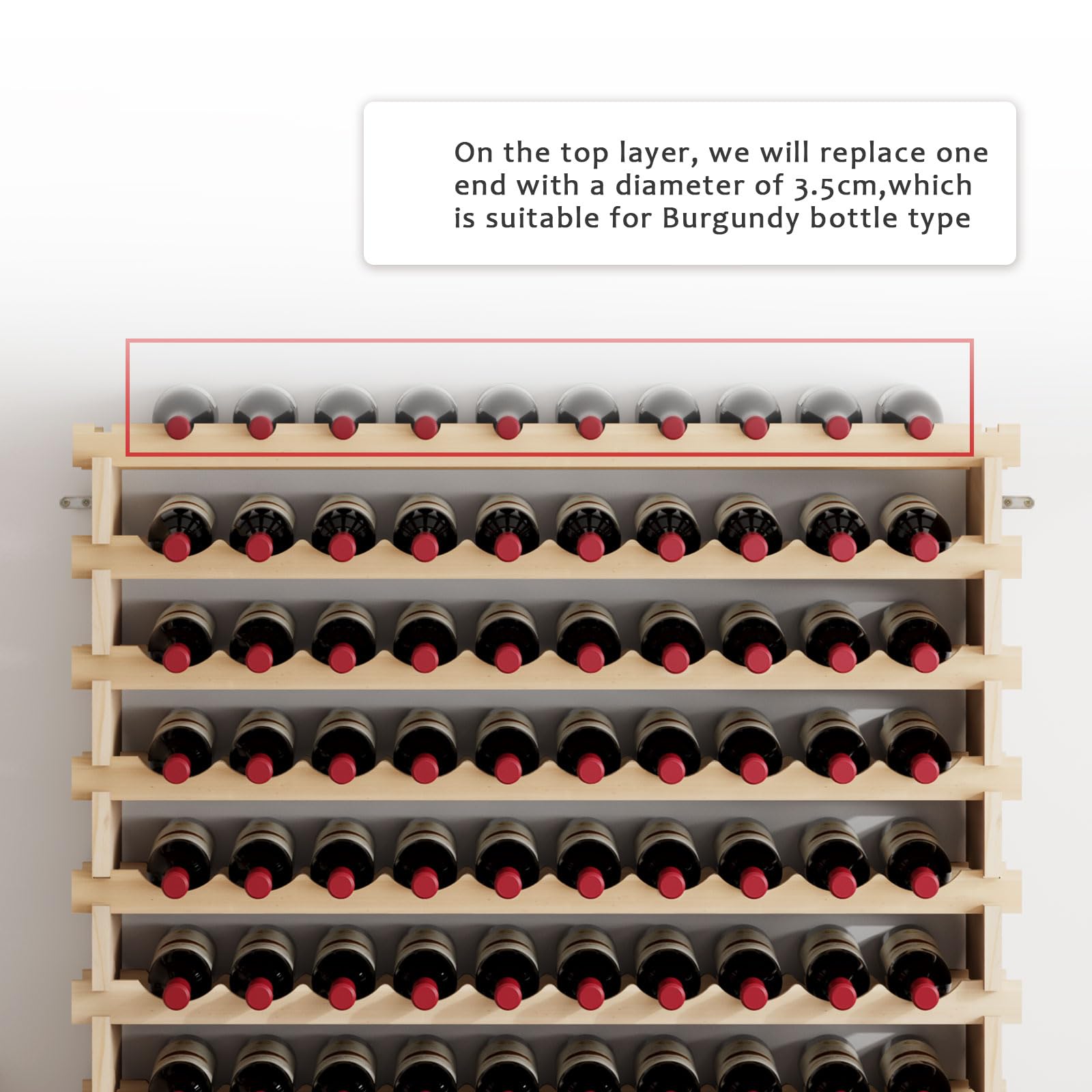 SogesHome Wine Rack Wood Storage Rack Stand, 100 Bottles Holder, 10 Tier Stackable Wine Storage Organizer with Anti-Falling Device, Natural Color