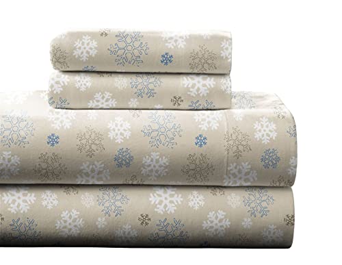 Pointehaven Flannel 170 GSM Sheet Set,Queen Snow Flakes Oatmeal