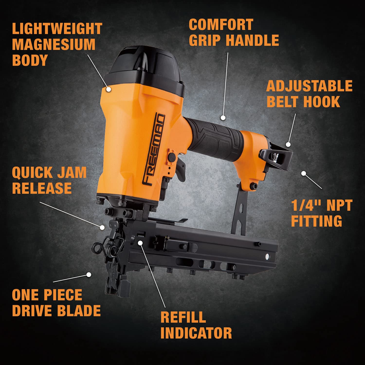 Freeman G2FS105 2nd Generation Pneumatic 10.5-Gauge 1-9/16" Fencing Stapler with Adjustable Metal Belt Hook and 1/4" NPT Air Connector