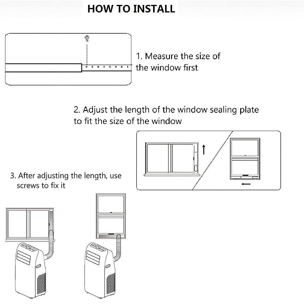 Portable AC Window Kit for Vertical Window, Air Conditioner Window Slide Kit Plate Adjustable Length MAX 190cm AC Vent Kit Fit for Exhaust Hose with 5.1 or 5.9 Diameter (3# 3pcs Slide Kit Plate MAX