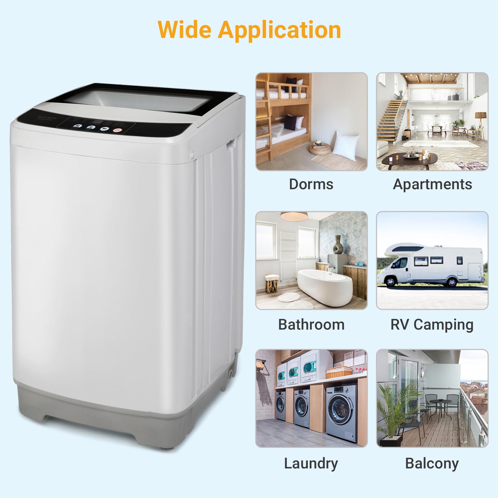 ROVSUN 13lbs Portable Washing Machine with Drain Pump, 1.32cu.ft Full-Automatic Washer with 10 Programs 8 Water Levels, Perfect for Apartments, RVs and Dorm