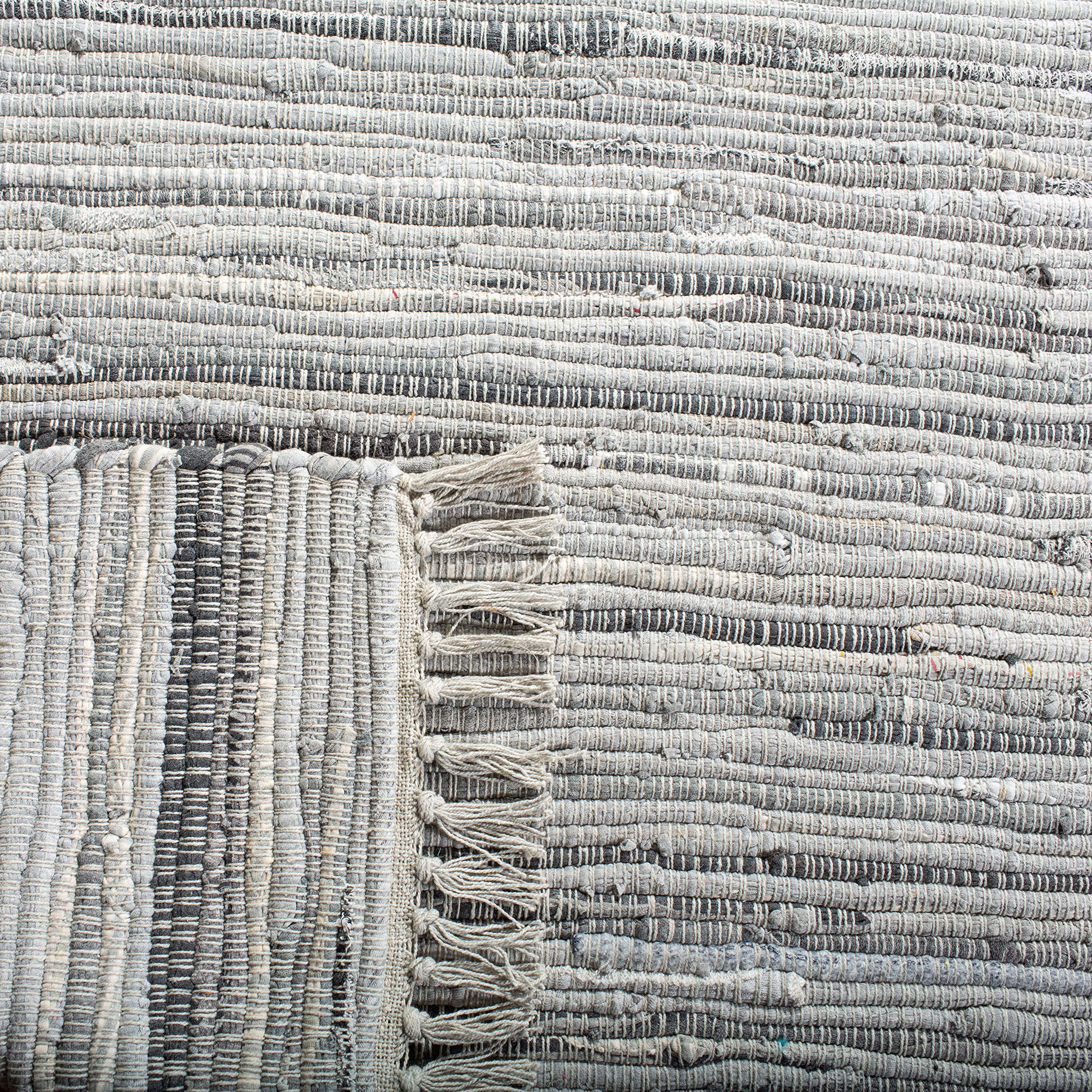 SAFAVIEH Rag Rug Collection Area Rug - 5' x 8', Grey, Handmade Boho Stripe Cotton, Ideal for High Traffic Areas in Living Room, Bedroom (RAR121A)