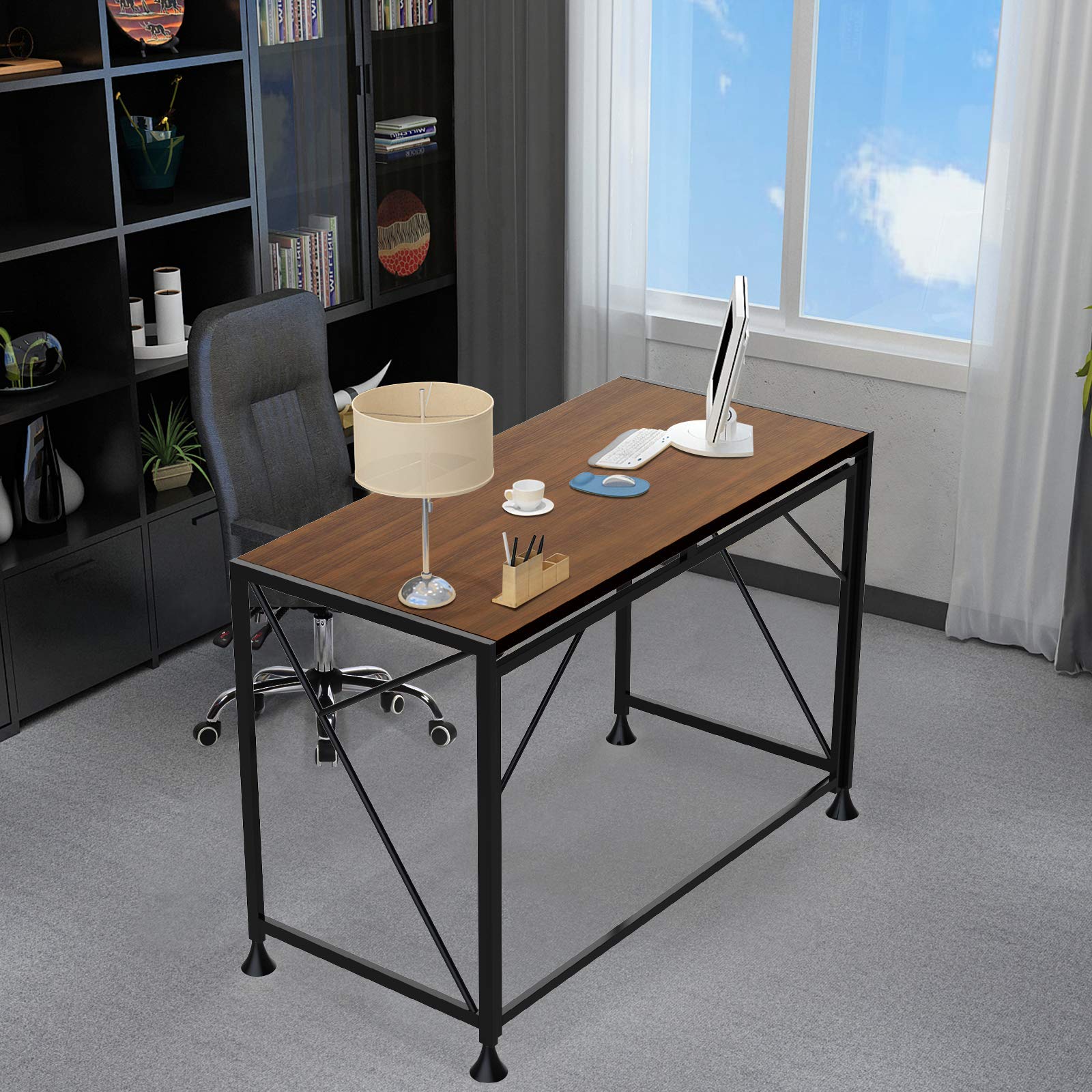 SINKCOL 40" Computer Desk, Folding Writing Desk with Modern Design Study Foldable Desk for Small Space, No Assembly Needed Portable Home Office Desk with Sturdy Metal Frame