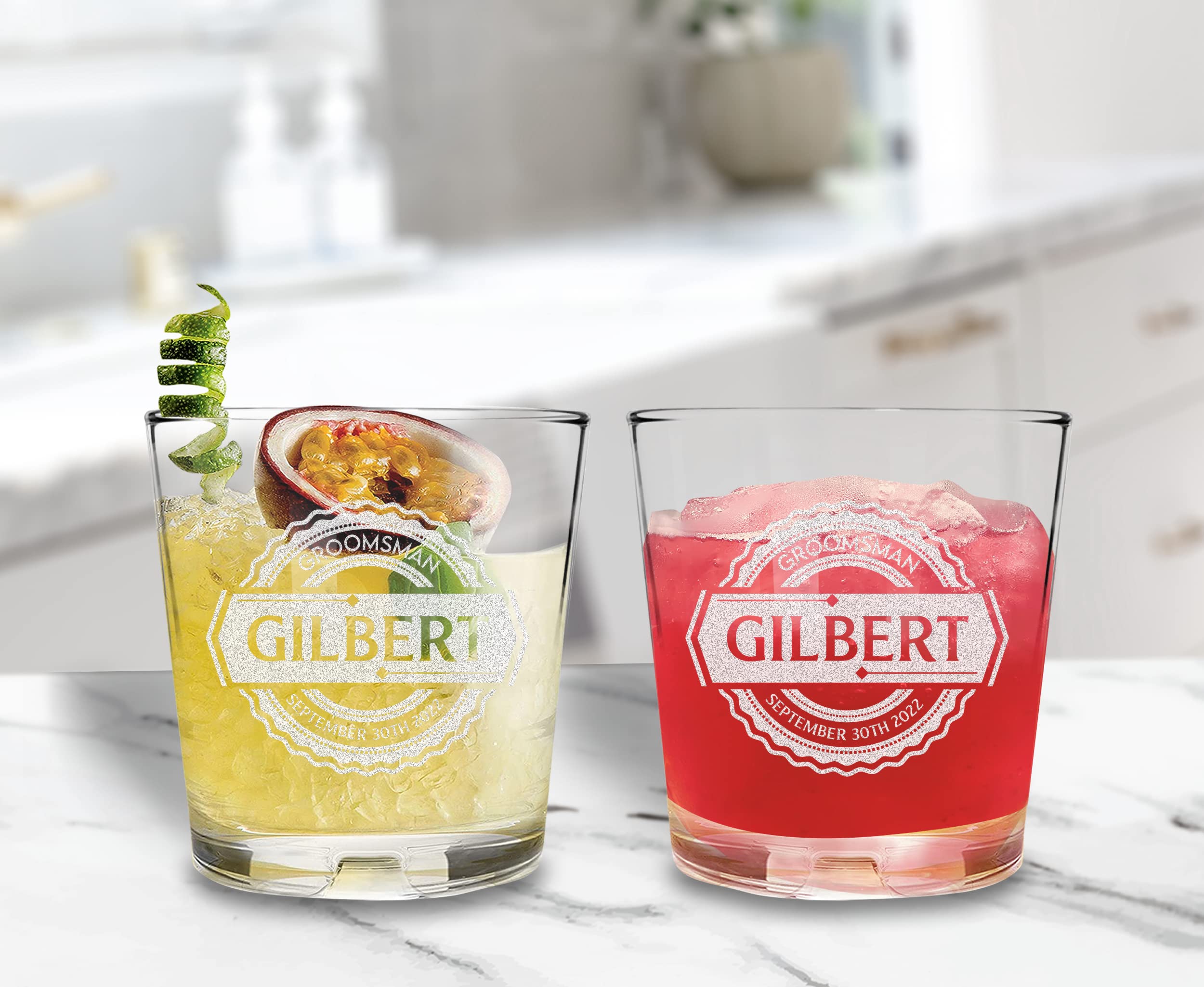 TEEAMORE Personalized Rocks Old Fashioned Cocktail Glass Add Your Name Last Name Etched Whiskey Glasses Gift Housewarming 9oz