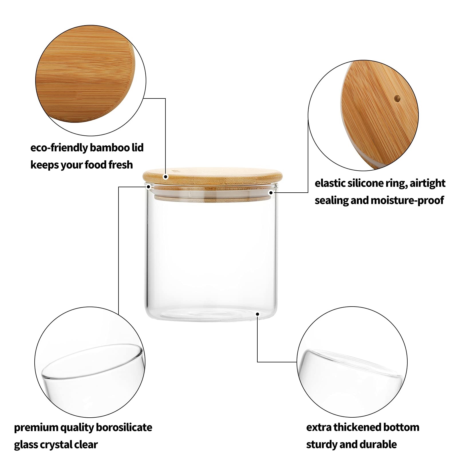 SIXAQUAE Glass Food Storage Containers Jar Seal Bamboo Lids 4 Packs 1000ml Airtight Canister Organization Sets Stackable…