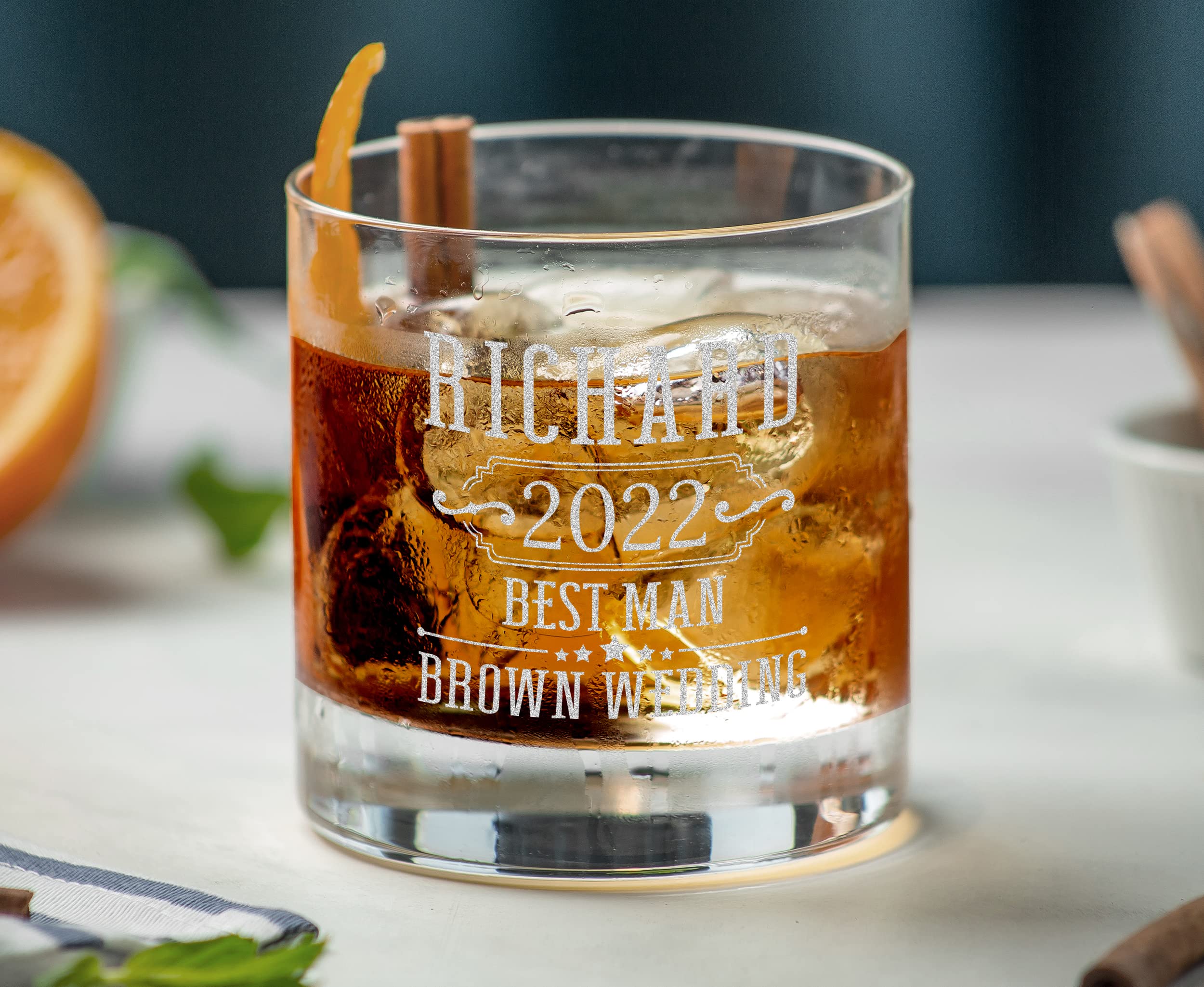 TEEAMORE Personalized Rocks Old Fashioned Initial Whiskey Glass Add Your Name Text Year Cocktail Glasses Gift 10.25oz