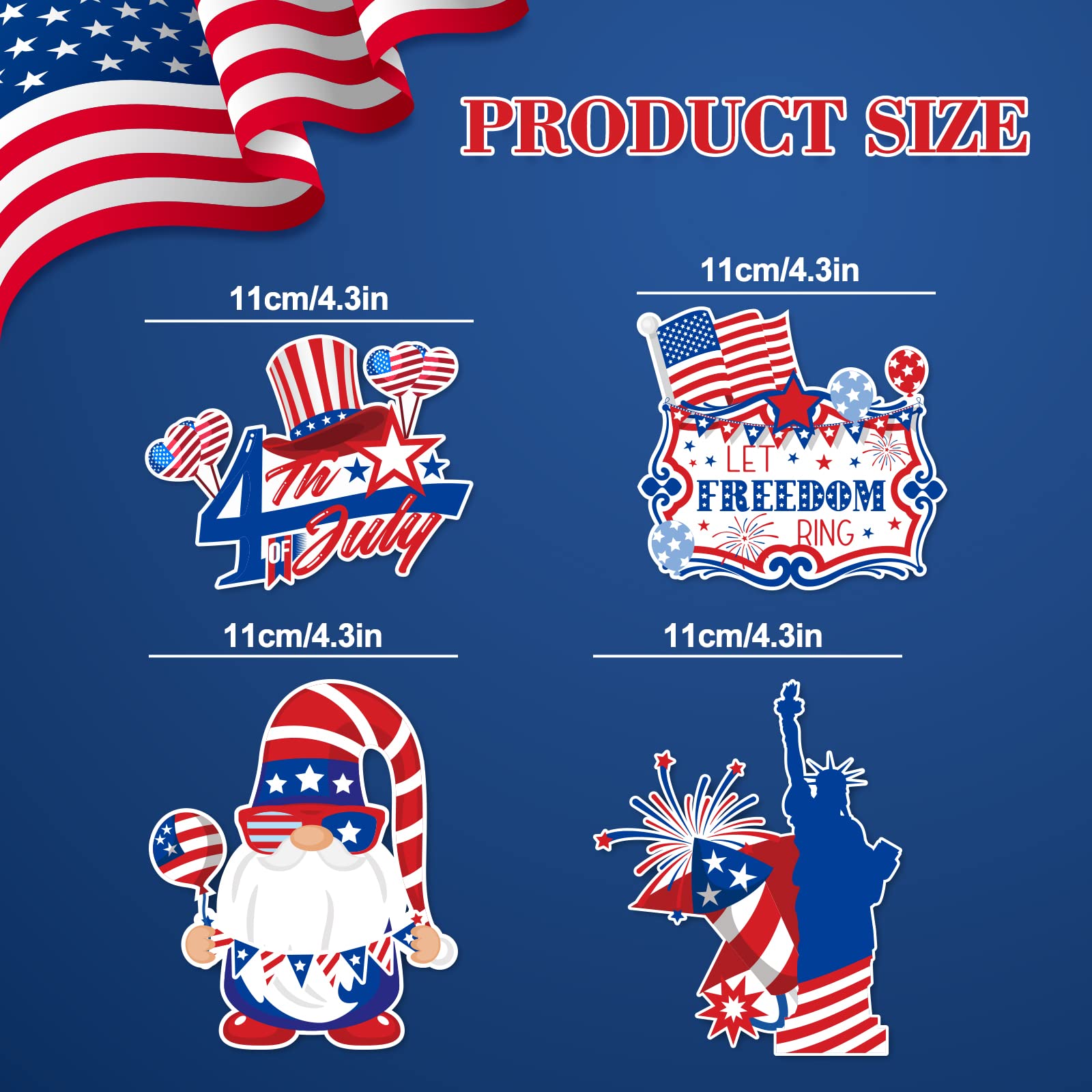 Whaline 13Pieces Independence Day Refrigerator Magnets Patriotic July 4th Gnomes USA Flag Decorative Fridge Magnetic Stickers for Fridge Metal Door Mailbox Locker Office Cabinets Decor