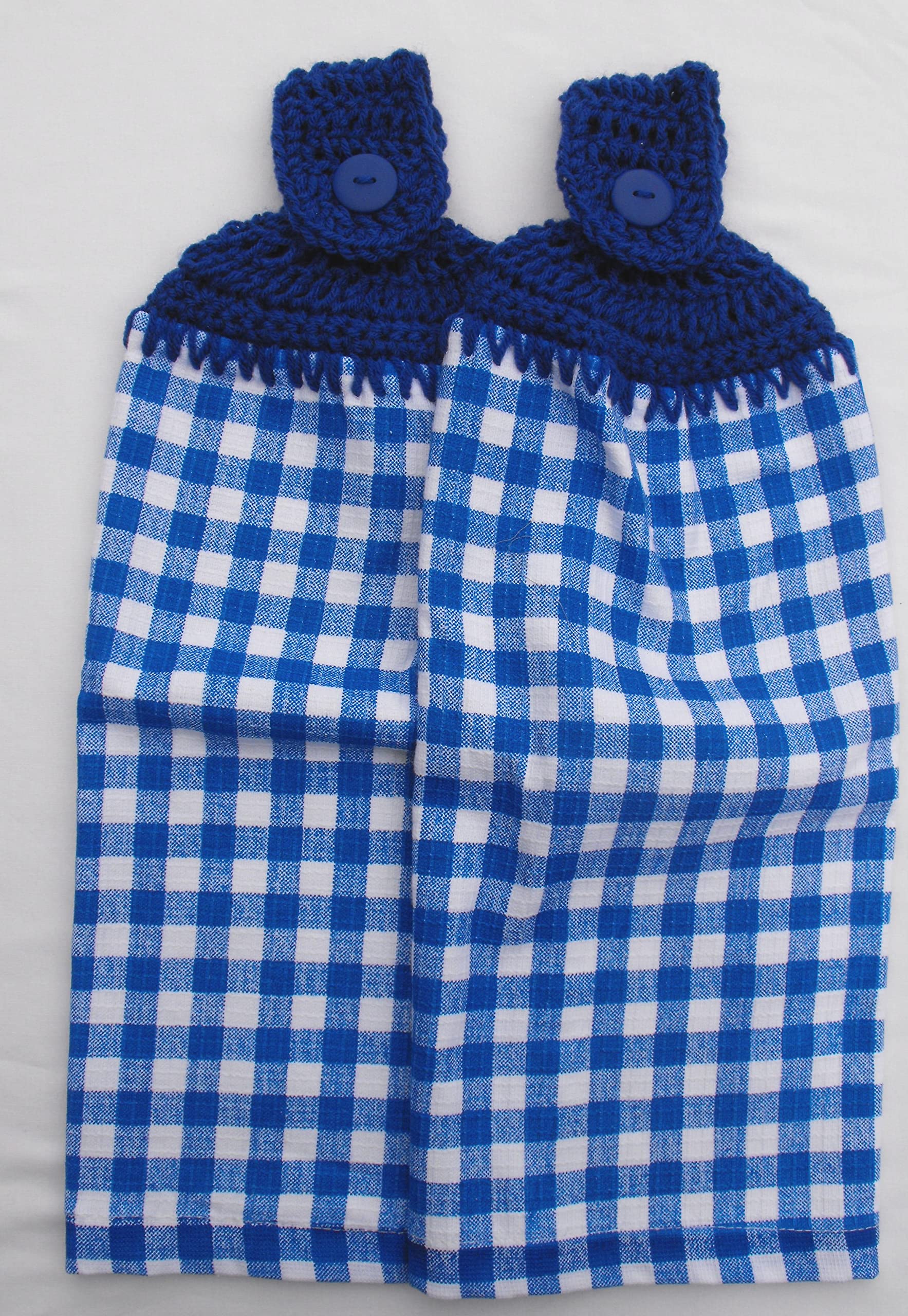 THE PIONEER WOMAN FARMHOUSE CHARMING CHECK - GINGHAM IN 4 DIFFERENT COLORS - RED, GREEN, YELLOW OR BLUE - CROCHET TOP HANGING KITCHEN TOWELS (YELLOW)