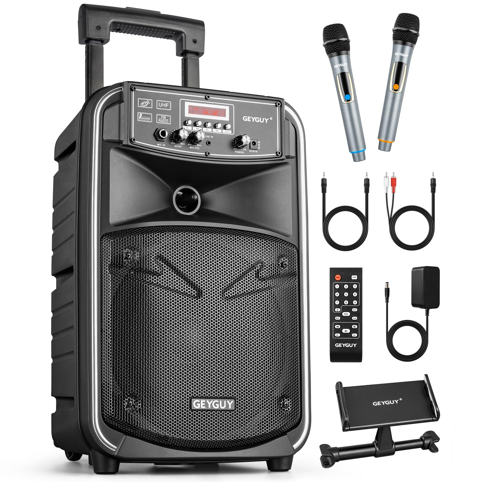 Portable Bluetooth PA System with Wireless UHF Microphone, 8 inch Rechargeable Karaoke Machine,8 inch Subwoofer,FM/LED/TWS/LINE in (GTSK8-2)