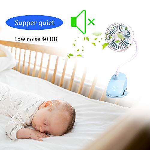 Portable Clip Fan,TANGCISON Adjustable Stroller Fan with 3 Speeds Flexible Bendable Mini USB Rechargeable 2000mAh Battery Quiet Cooling Desk Fan for Stroller,Desk,Office,Dormitory,Travel,Outdoor-Blue