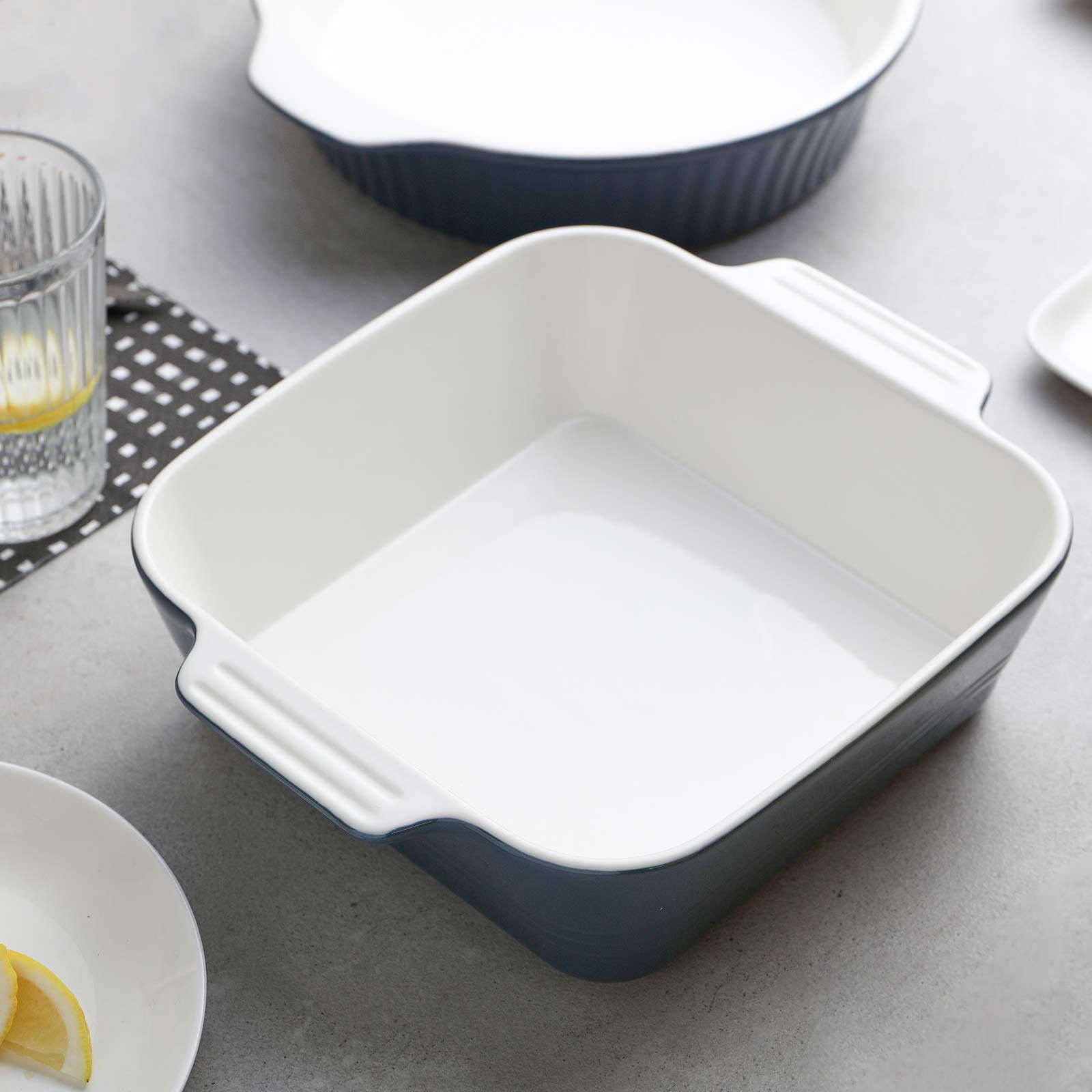 ZONESUM Baking Dish, 8x8 Lasagna Pan Deep, Ceramic Square Casserole Dishes for Oven, Baking Pan with Handle, for Brownie, Cake, Lasagna, Casserole, 2 Quart, Home Gift, Airy Blue