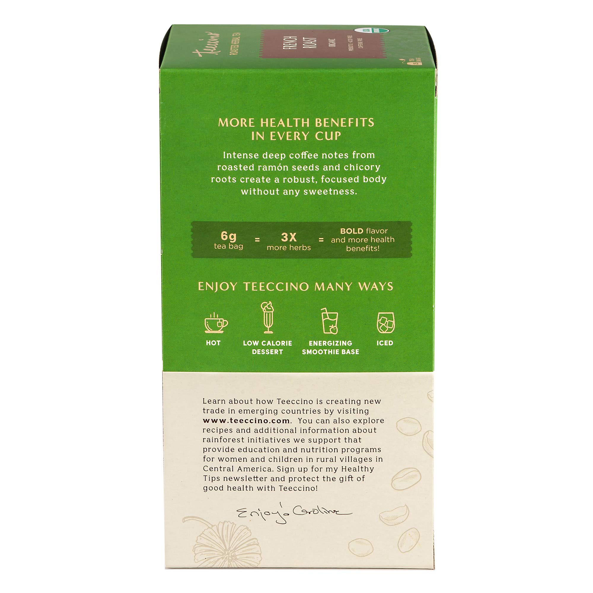 Teeccino French Roast Herbal Tea - Rich & Roasted Herbal Tea That’s Caffeine Free & Prebiotic for Natural Energy, Coffee Alternative, 25 Tea Bags
