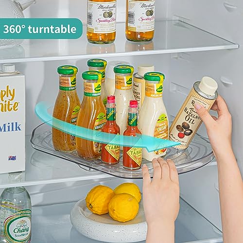 Square Lazy Susan Turntable Organizer for Refrigerator, 15.67'' Clear 360°Rotate Rectangle Fridge Organizer Storage,Square Lazy Susan for Refrigerator,Countertop,Pantry, Cabinet 1Pack