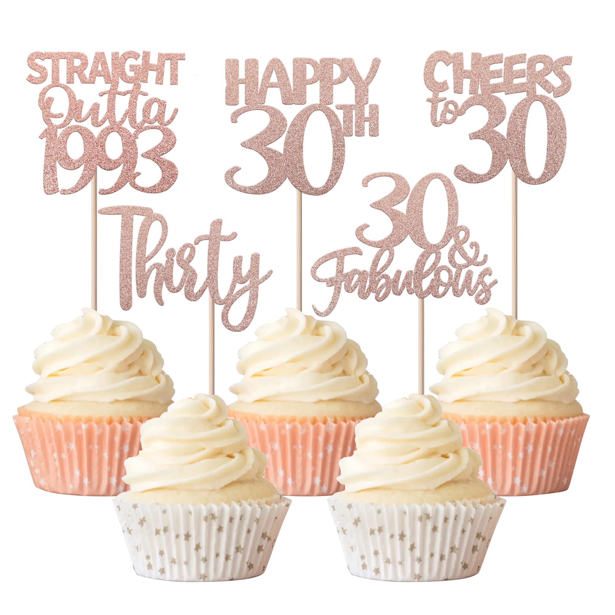 Rsstarxi 30 Pack 60th Birthday Cupcake Toppers Glitter Straight Outta 1963 Cupcake Picks Sixty Cheers to 60 Cupcake Topper for Happy 60th Birthday Wedding Anniversary Party Cake Decorations Rose Gold