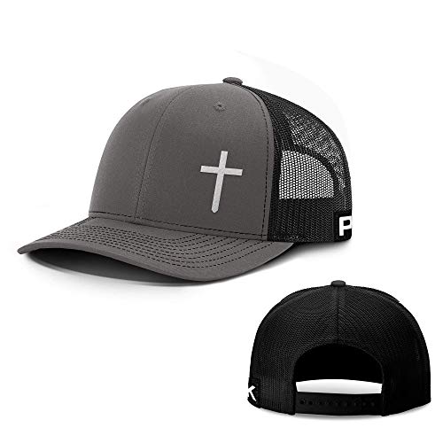 Printed Kicks Cross Lower Left Back Mesh Hat Religious Christian Cap (Charcoal Front/Black Mesh)