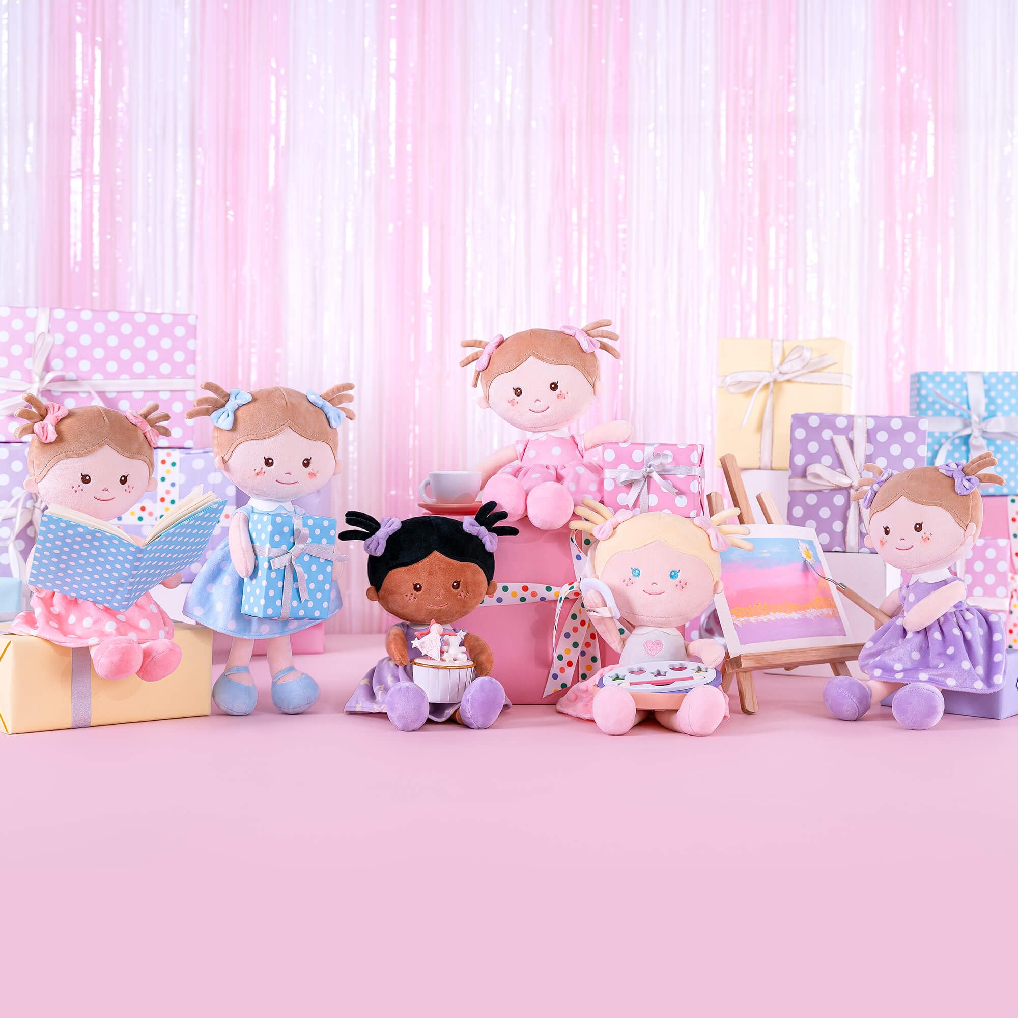 Onetoo First Baby Doll Plush Rag Doll Sleeping Cuddle Buddy Doll Soft Baby Doll Wear Star Purple Dress 14"(Milly Series)