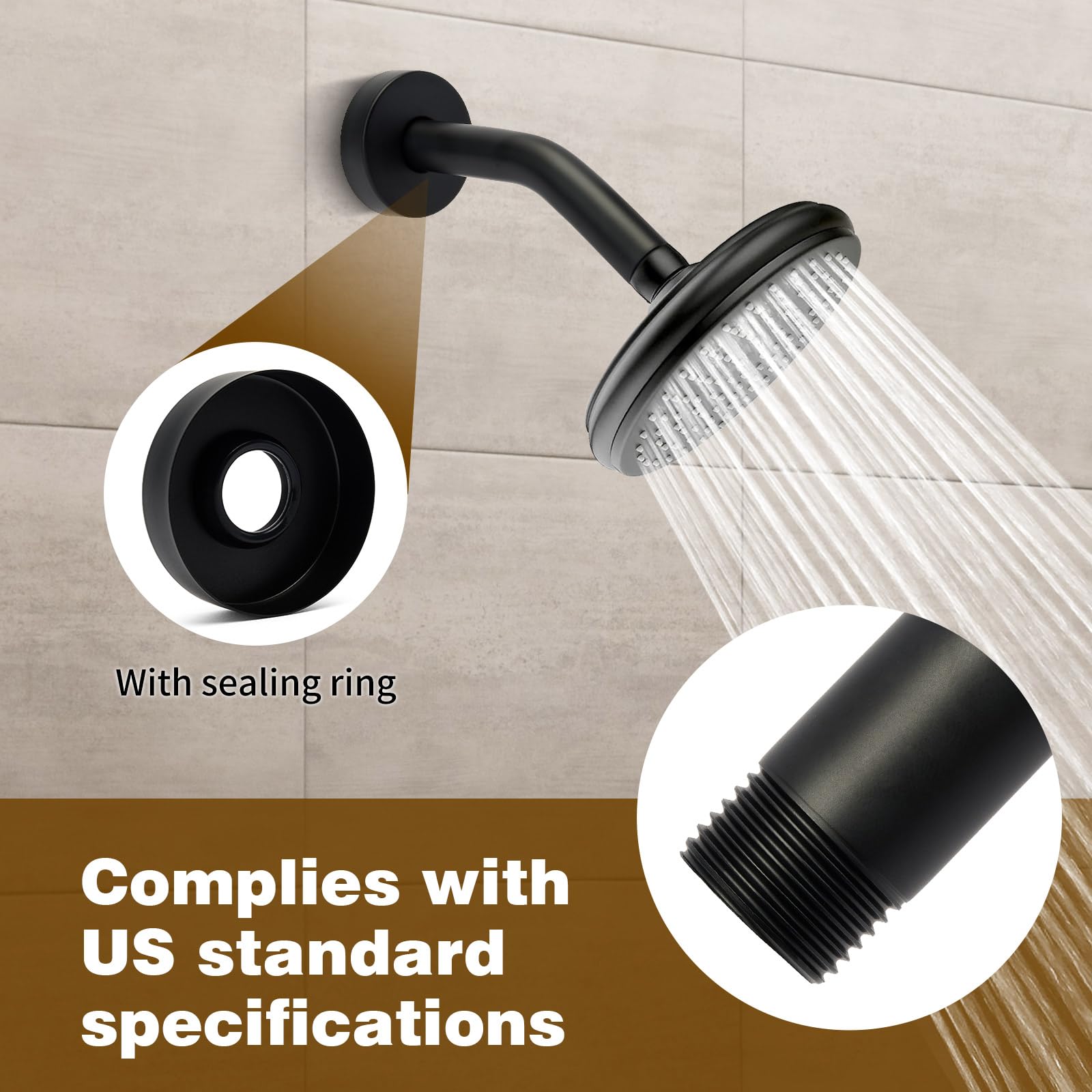 Shower Arm with Flange and Teflon Tape,304 Stainless Steel Shower Head Extension Pipe Arm for Wall-Mounted For Fixed Shower Head & Handheld Showerhead Never Rust(6 Inch,Matte Black)