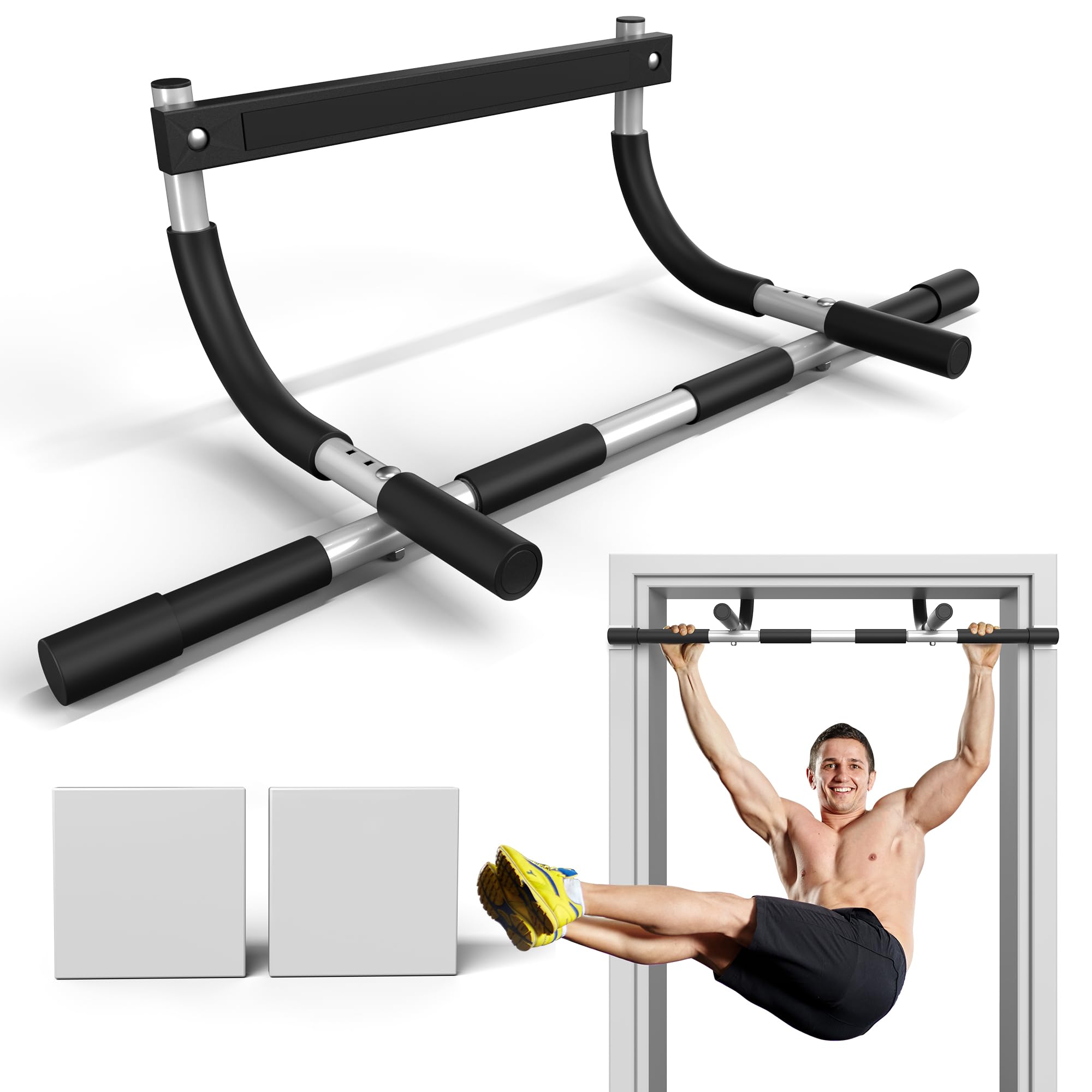 ONETWOFIT Pull Up Bar for Doorway, Portable Chin Up Bar 3 Hole Adjustable Door Frame Pullup Bars, Strength Training Pull-up Bars Fits Most Door Ways (Up to 33"W), No Screws Home Exercise Hanging Bar