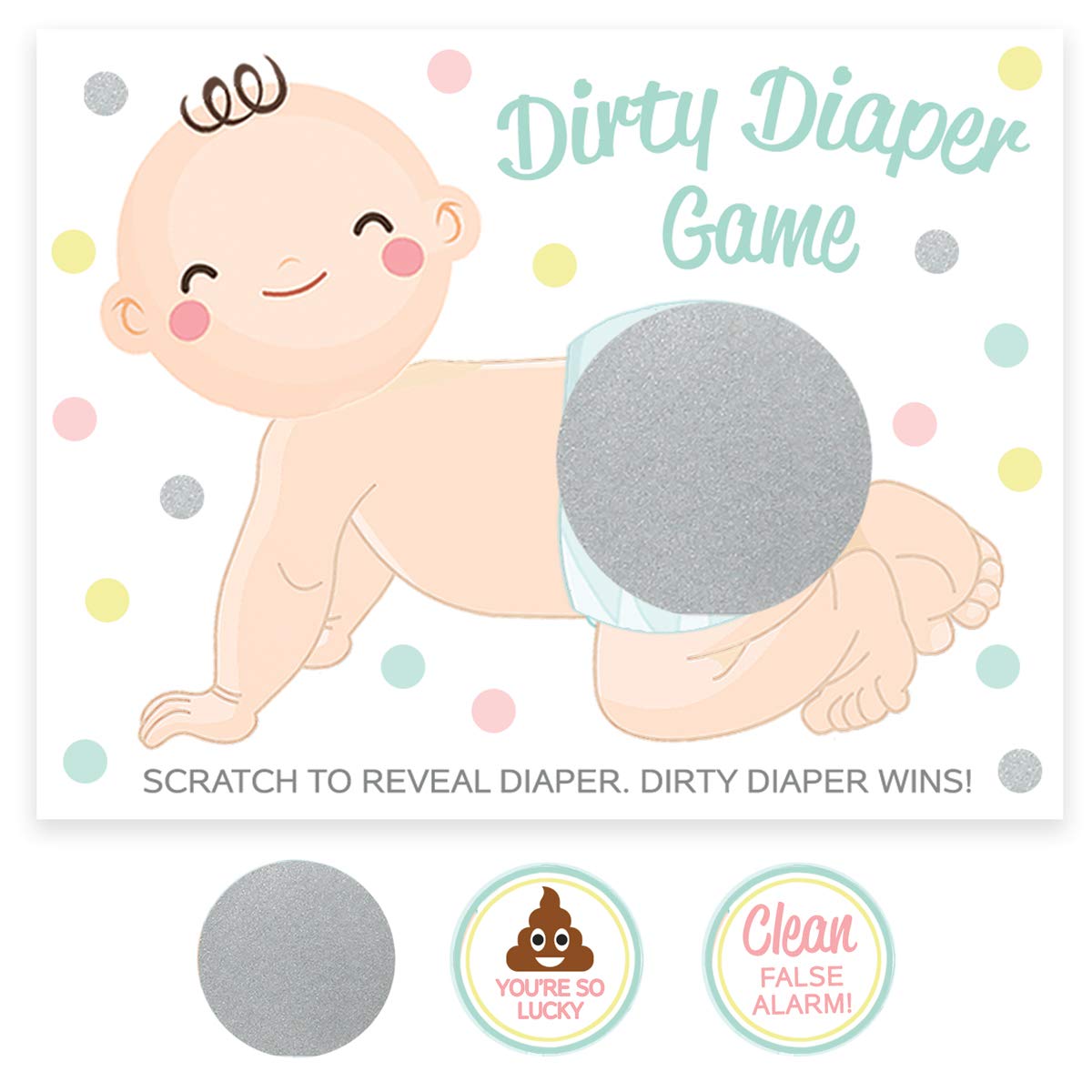 Printed Party Baby Shower Scratch Off Game, Diaper Raffle Tickets, Set of 30