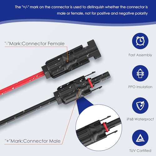 Solar Panel Connector 6 in 1, Solar Extension Cable MC4 Connector Kit XT60 Extension Cable, MC4 to XT60,Anderson and 4 DC Ports(DC7909,DC6530,DC5521,DC35135) Solar Connector Kit Outlet Splitter