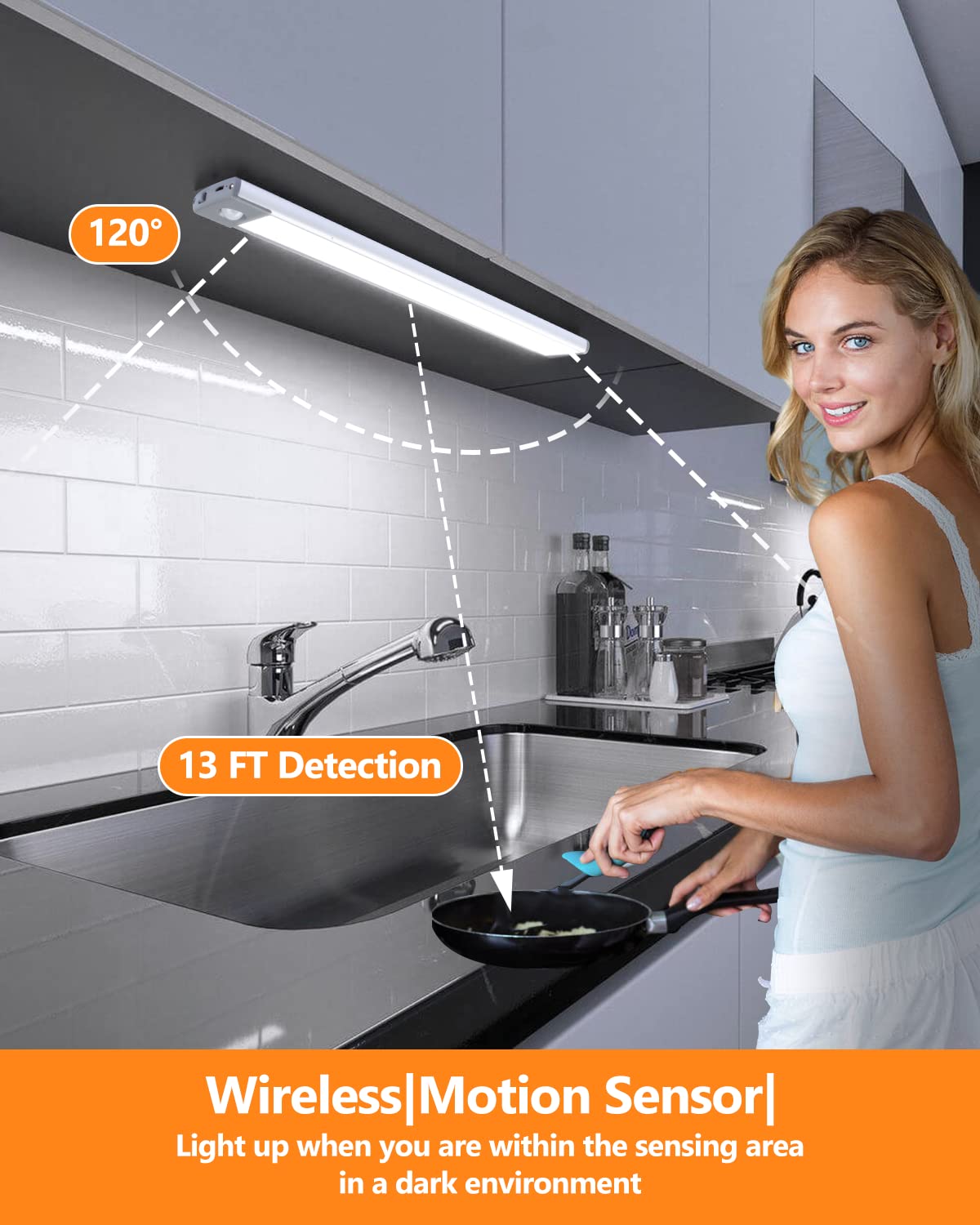 PRIORARE Motion Sensor Closet Light 54 LED Under Cabinet Night Lighting, 2500mAh Rechargeable Ultra Thin Magnetic Closet Lighting, 350lm Led Wireless Lights for Kitchen, Bedroom(White, 2Pack)