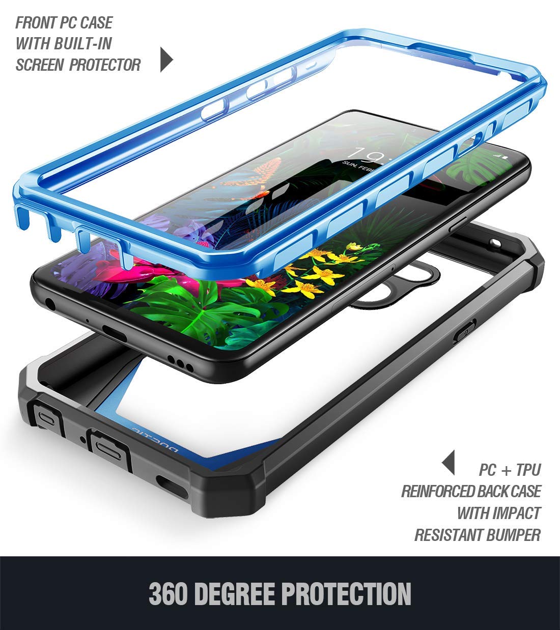 Poetic Guardian Series Case Designed for LG G8 ThinQ (2019), Full-Body Hybrid Shockproof Bumper Clear Cover Case, Built-in-Screen Protector, Blue/Clear