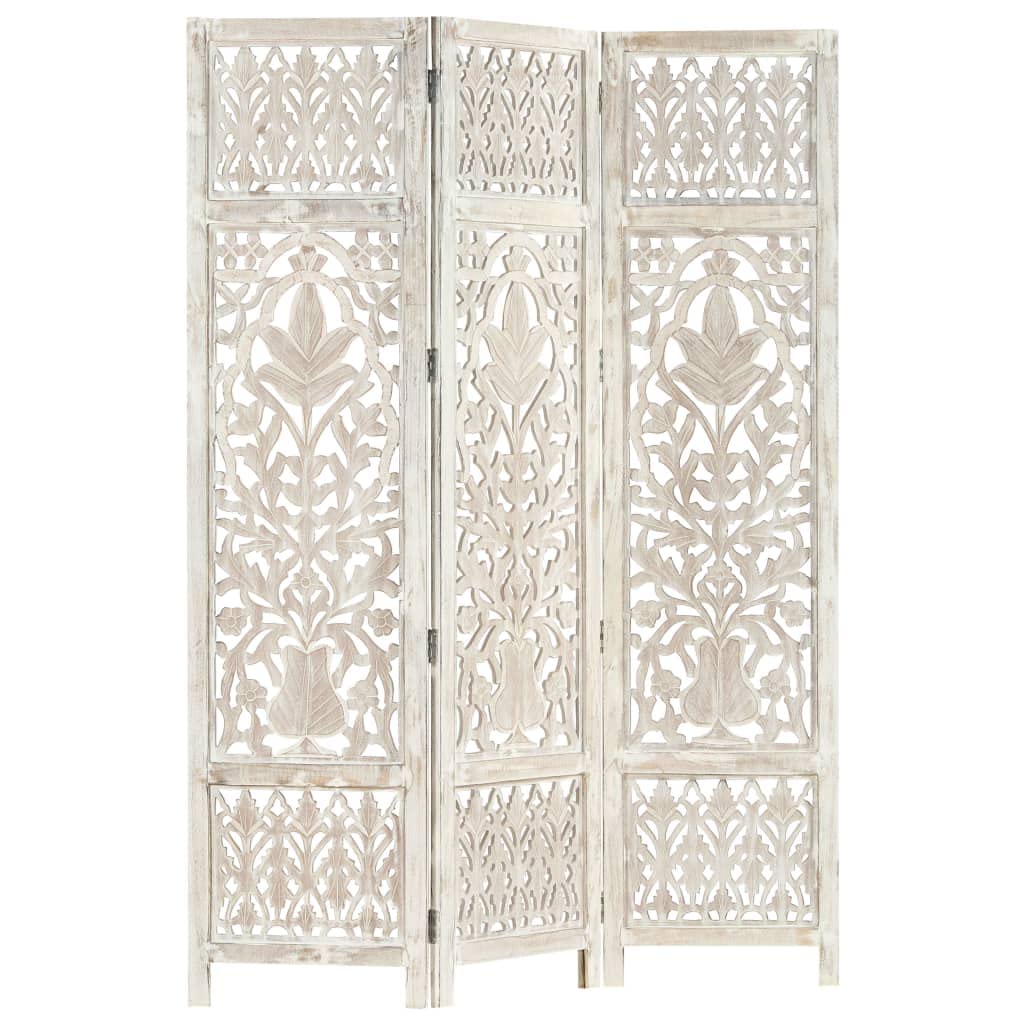 Partition Room Dividers,Folding Privacy Screens,Portable Office Walls Dividers for Room Separator,Hand carved 3-Panel Room Divider White 47.2"x65" Solid Mango Wood