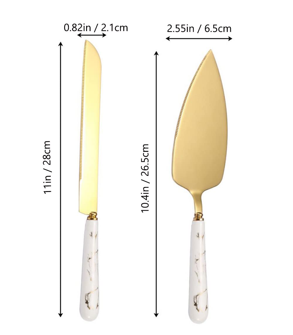 Wedding Cake Knife Shovel Server Set Silverware Stainless Steel Ceramic Handle Wedding Party Thanksgiving Christmas (White)