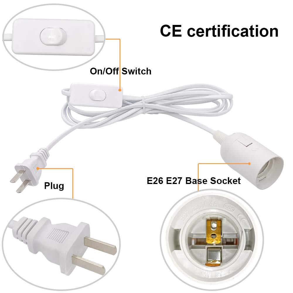 Plug in Hanging Light Kit, Retro Hanging Lights with Plug in Cord, E26 E27 Industrial Pendant Light Fixture, 9.8 FT Cord with On/Off Switch Hanging Lamp for Living Room Bedroom 2 Pack (White)