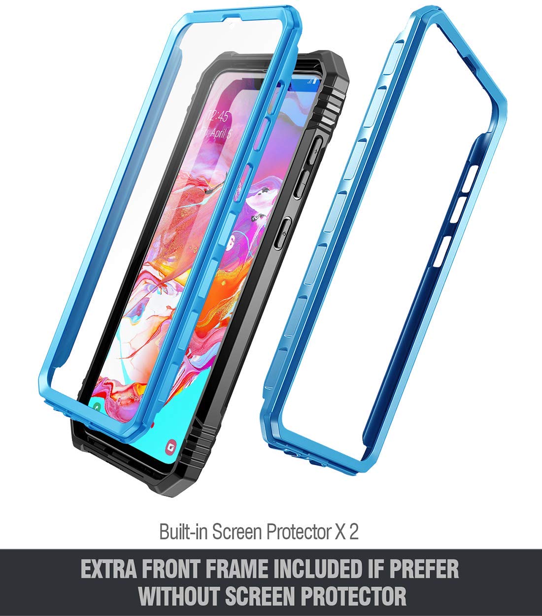 Poetic Revolution Series Phone Case for Samsung Galaxy A70 Case, Full-Body Rugged Dual-Layer Shockproof Protective Cover with Kickstand and Built-in-Screen Protector,Blue