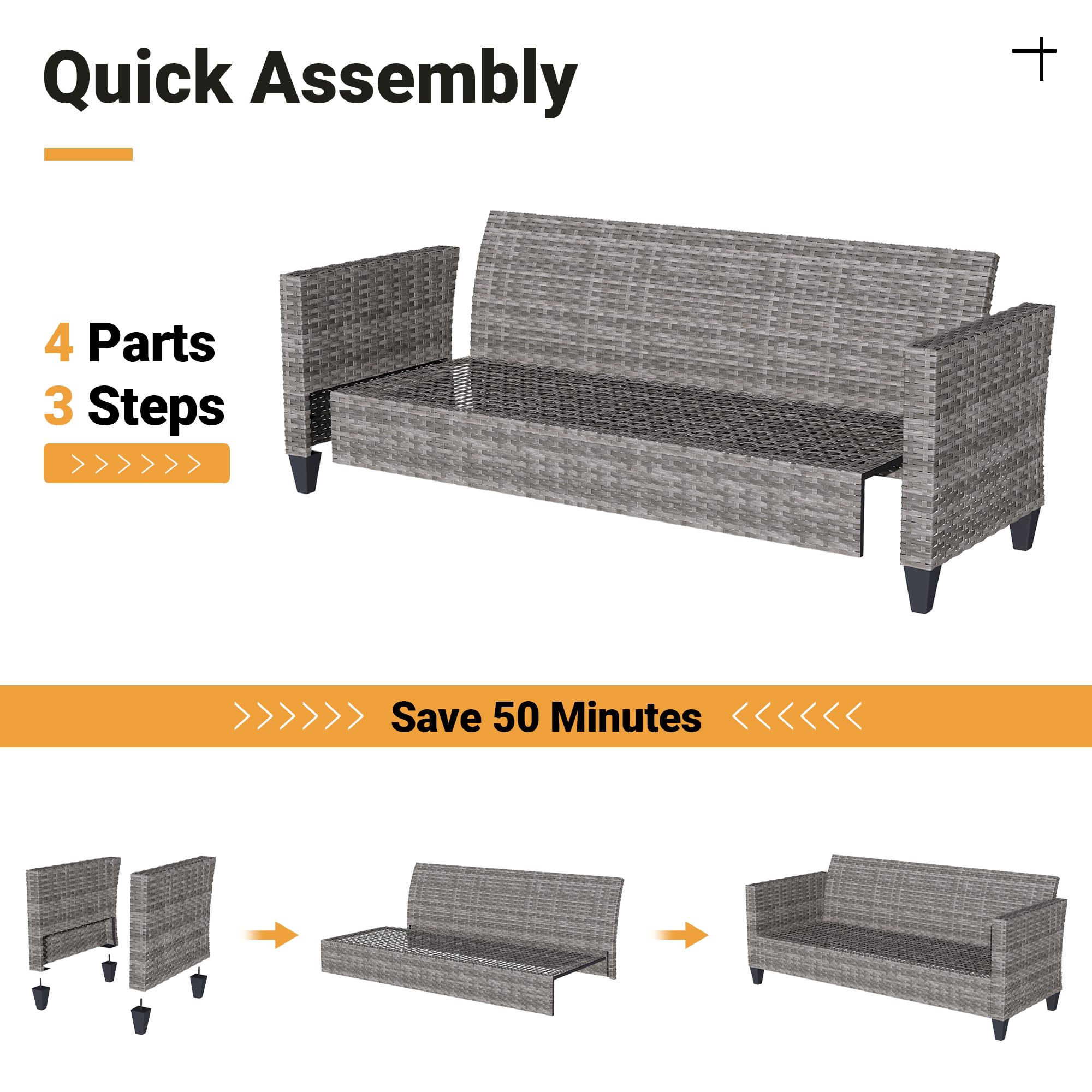 ovios Patio Furniture Set, 7 Pieces Outdoor Wicker Rattan Sofa Couch with 4 Chairs, Ottomans and Comfy Cushions, All Weather High Back Conversation Set Garden Backyard, Beige