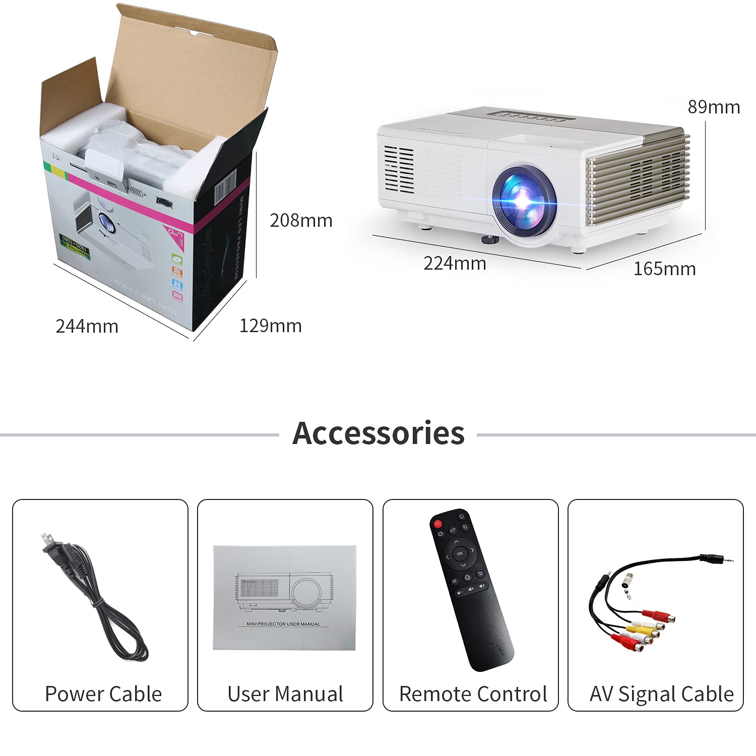Portable Projector 1080P Support Mini WIFI Projector with Bluetooth Wireless Smart Projector Android 7.1 OS LCD Projector for Home Theater Outdoor movie Gaming Playing