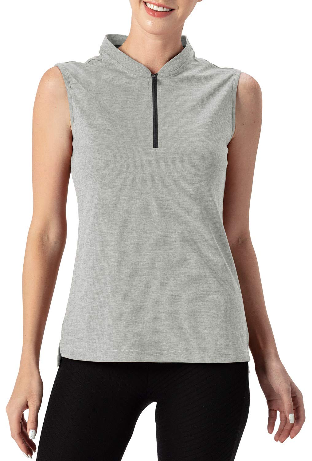 Rdruko Women's Sleeveless Golf Polo Shirts Zip Up Dry Fit Athletic Running Tank Tops UPF 50+(Silver Grey, US M)