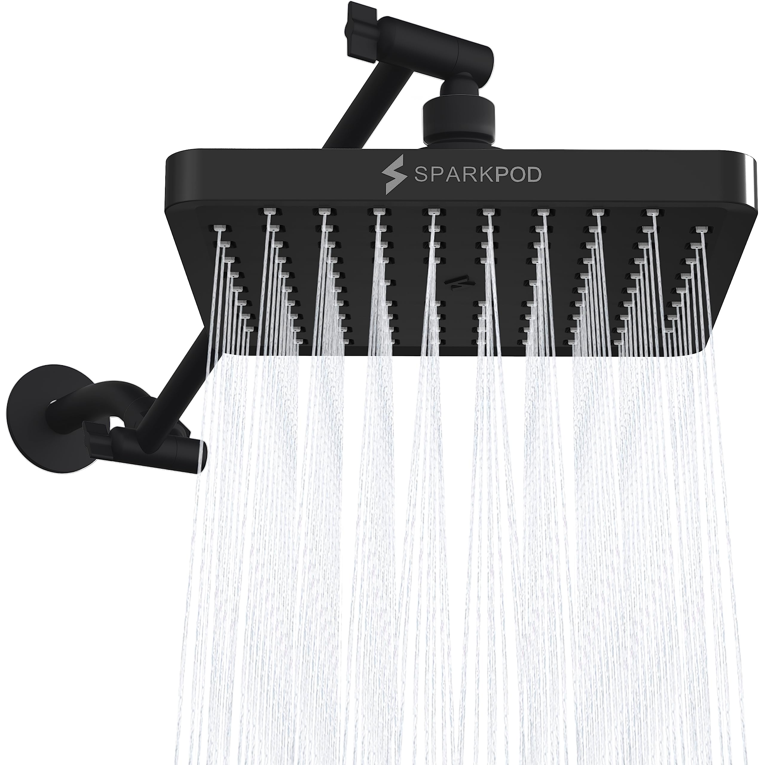 SparkPod Square Rain Shower Head with Shower Head Extension Arm - High Pressure Rain - Luxury Modern Look - No Hassle Tool-less 1-Min Installation (11" Shower Arm Extension, Elegant Brushed Nickel)