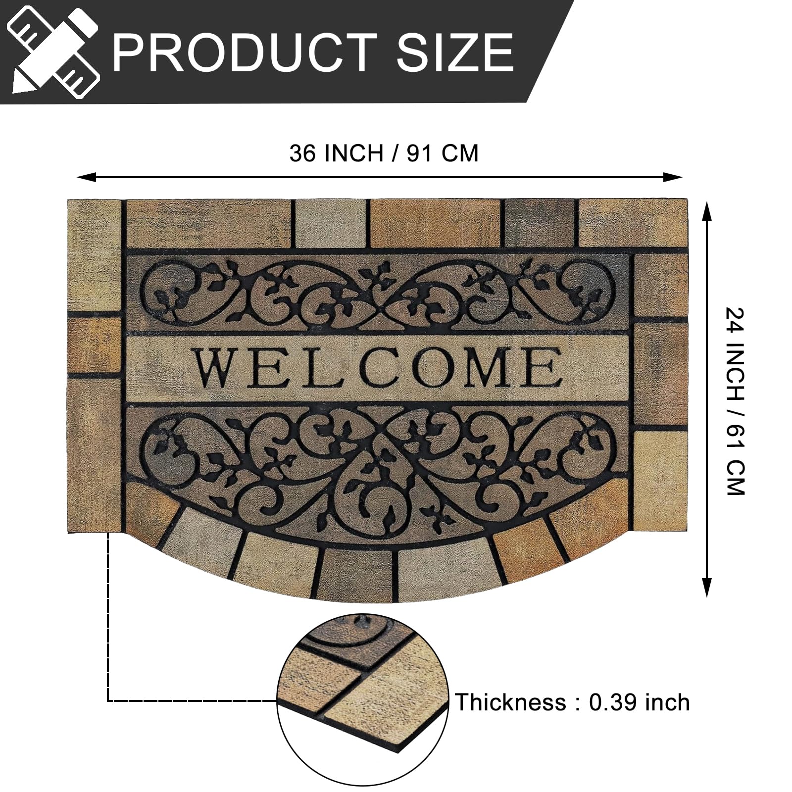 CHICHIC Entrance Door Mat Large 24 x 36 Inch Entry Way Doormat Front Door Rugs Outdoors Heavy Duty Welcome Mat, Non Slip Rubber Back Low Profile for Garage, Patio, High Traffic Area, Vine