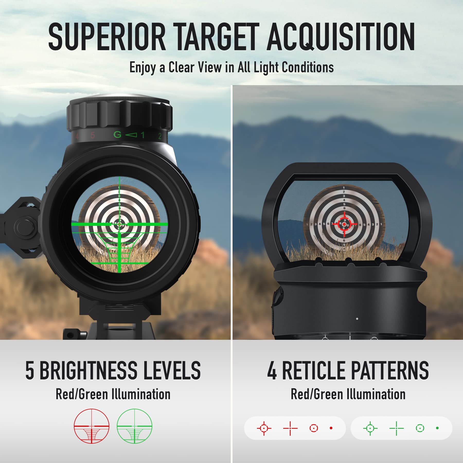 PINTY Rifle Scope Red Dot Laser Combo — 4in1 Gun Set: 3-9x32 Illuminated Hunting Scope, Green or Red Dot, Red Laser Sight, Pic Riser Mount — Tactical Scope and Laser for Shooting Airsoft More, Black
