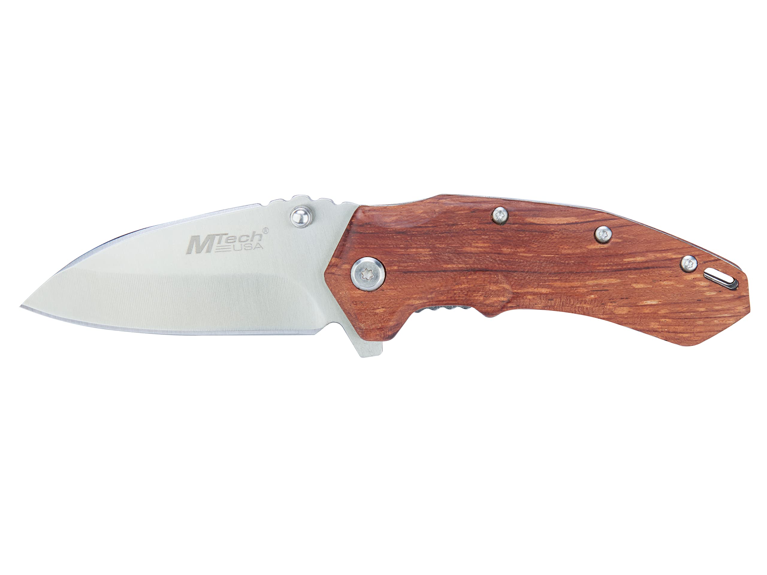 NDZ Performance MTech USA MT-A1158BR Spring Assisted Knife Stainless Steel in Brown Laser Engraved US Flag Veteran Text Bold