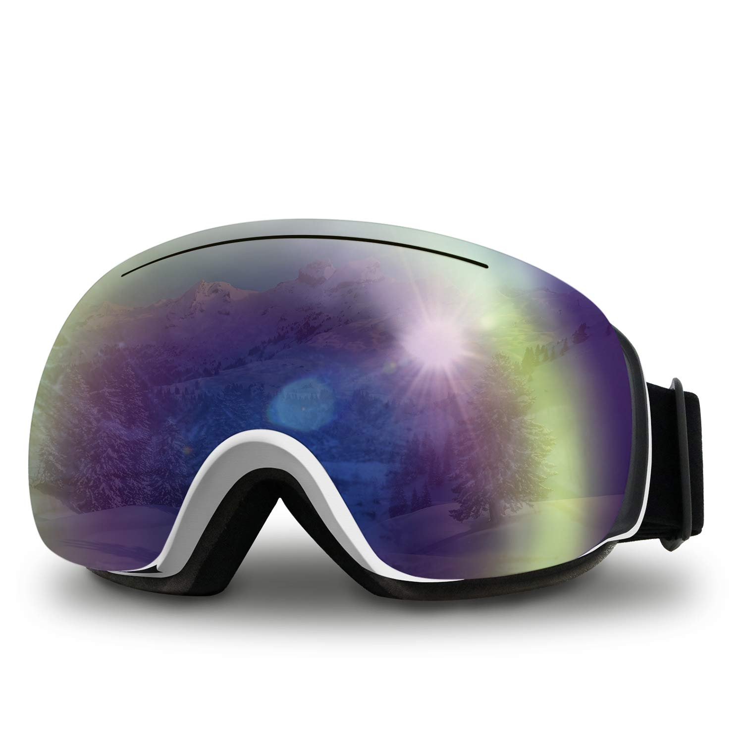 Ski Goggles Men & Women Single-Board Goggles OTG Design, Frameless Spherical Lens is Scratch-Resistant, Fog-Proof UV-Proof (Blue)