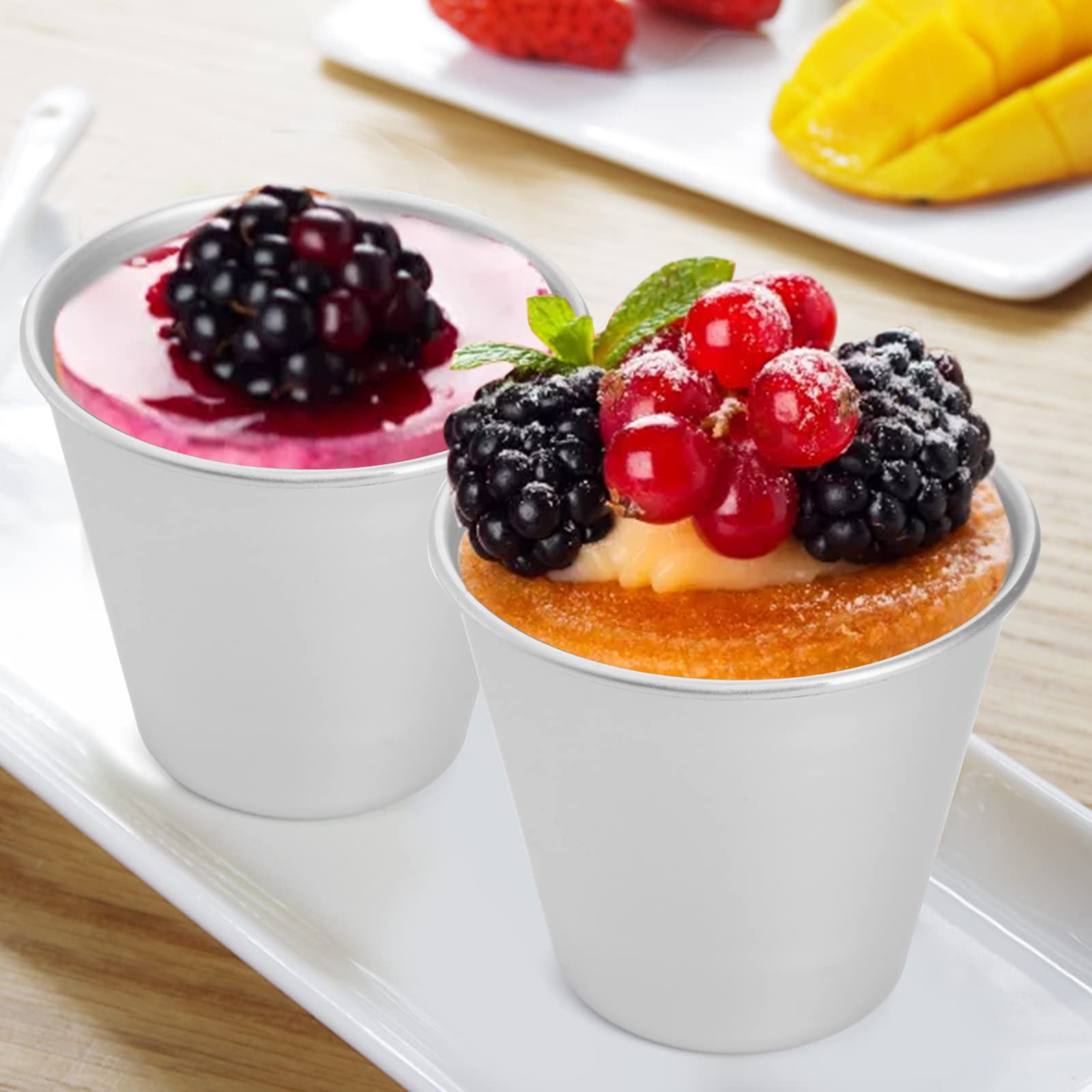 ZEAYEA 12 Pcs Pudding Cup Mold, Aluminum Individual Baking Cups Cupcake Mould, Reusable Chocolate Molten Pans Mold for Cupcake, Brownies, Souffle, Pie, Muffins