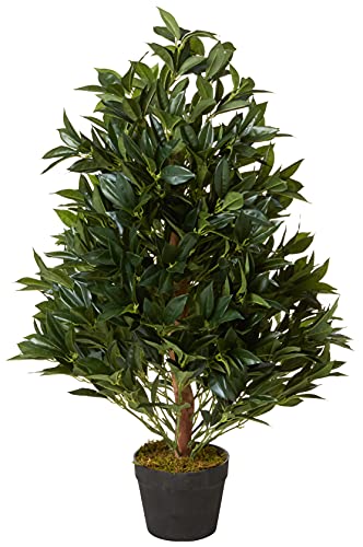Nearly Natural 3-Ft. Bay Leaf Artificial Topiary UV Resistant (Indoor/Outdoor) Silk Trees, Green